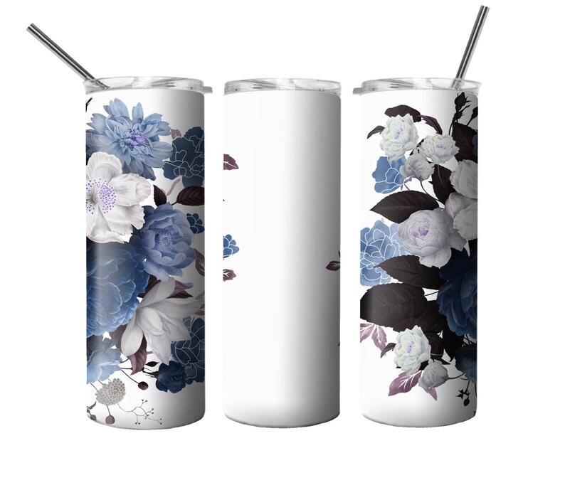 Seamless Tumbler Design, Blue Floral Png, Add Your Own Text or Nam, Png ...
