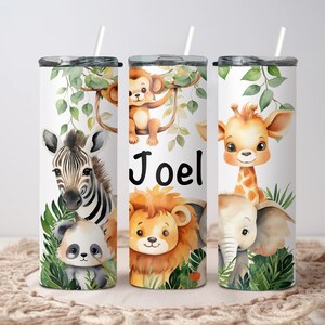 Cute Jungle Animals Tumbler Design, Personalize Seamless 20oz Skinny ...