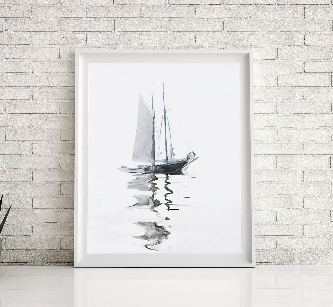 Sailboat Art Print Digital Download, Nautical Wall Art, Watercolour ...