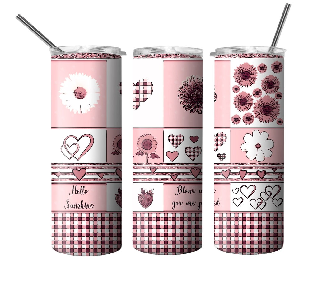 Tumbler Design, Spring Tumbler, Pink Flowers and Hearts, Pink Retro ...