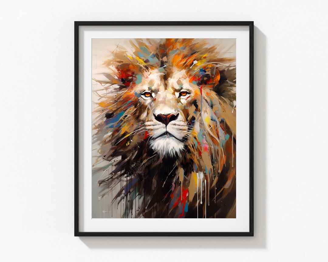 Colorful Abstract Lion Printable Wall Art, Animal Painting Art Print ...
