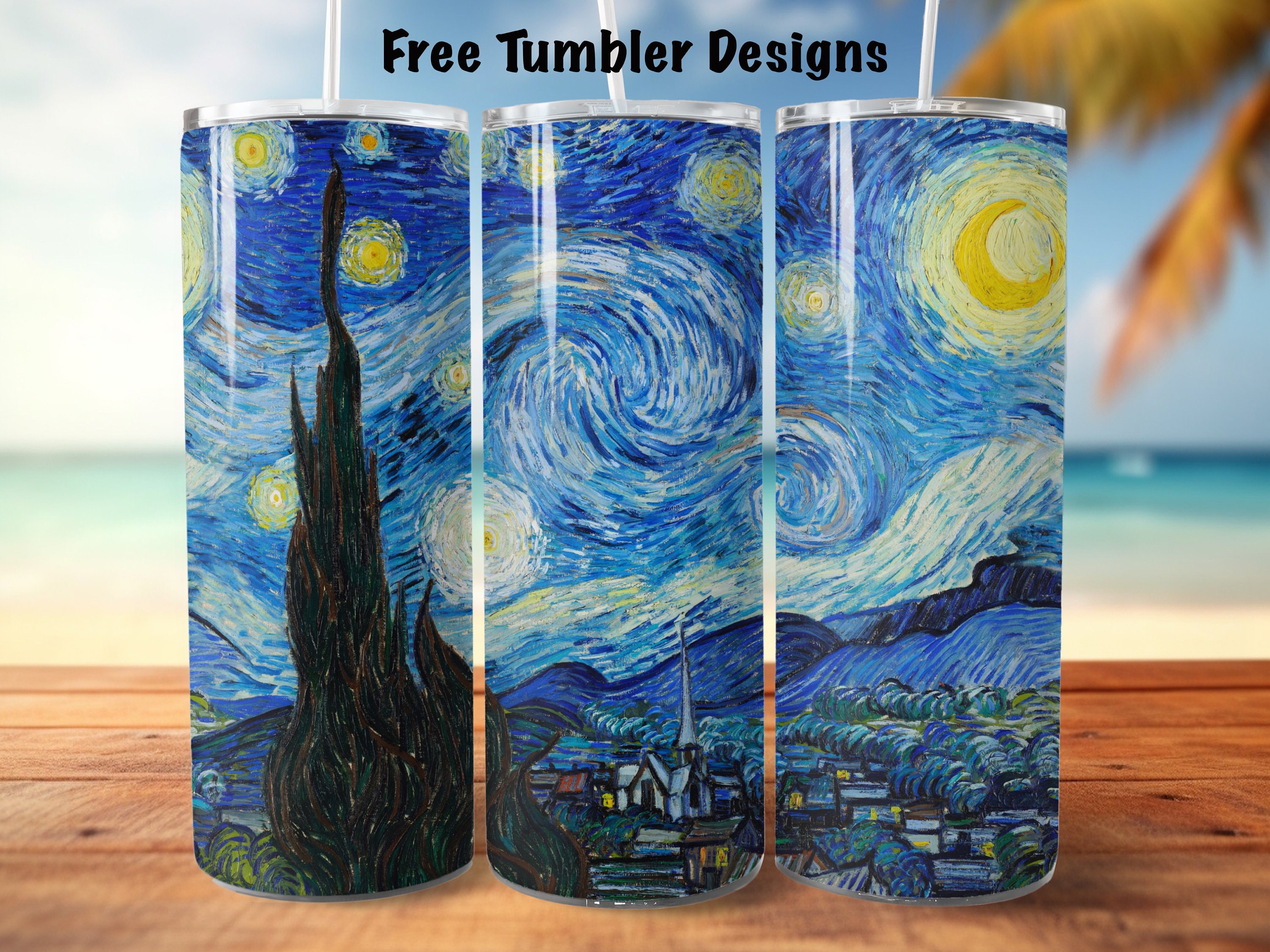 Van Gogh the Starry Night Tumbler Design, 20oz Skinny Straight Tumbler ...