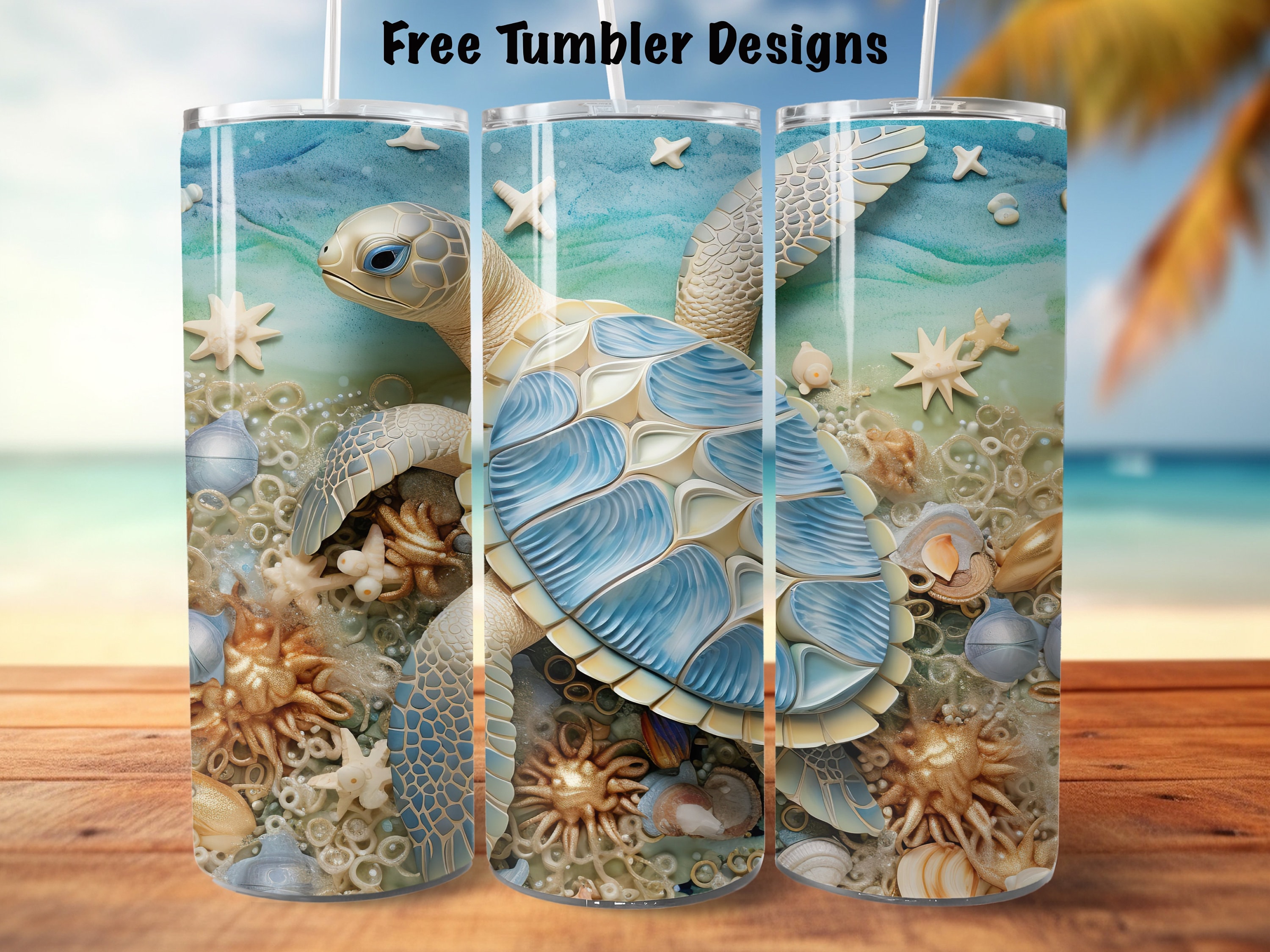 3d Tumbler Design Turtles on Beach Png Costal Blue Seamless - Etsy