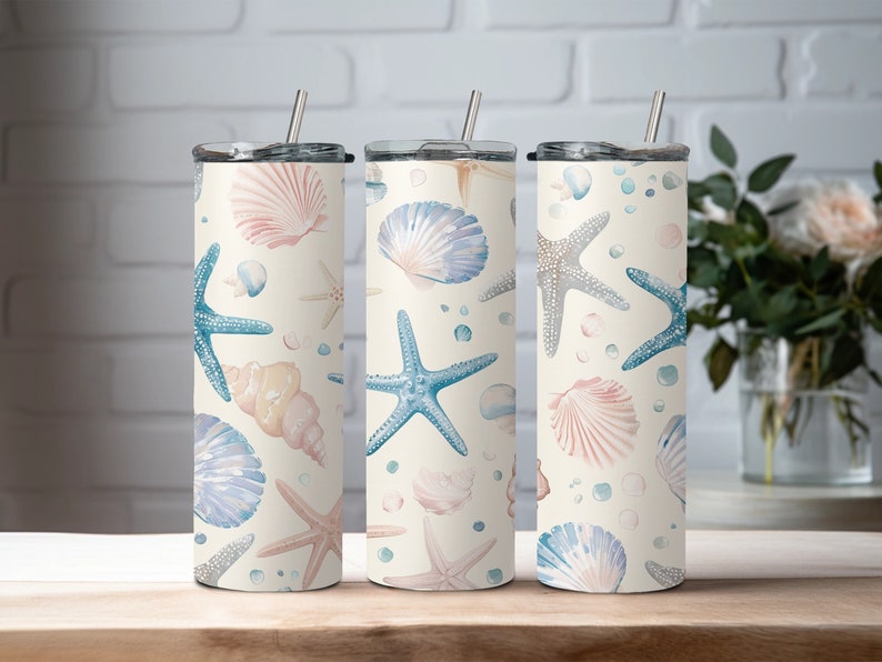 Coastal Seashells Tumbler Design Png, Beach Seashells and Starfish ...