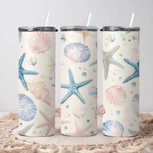 Coastal Seashells Tumbler Design Png, Beach Seashells and Starfish ...
