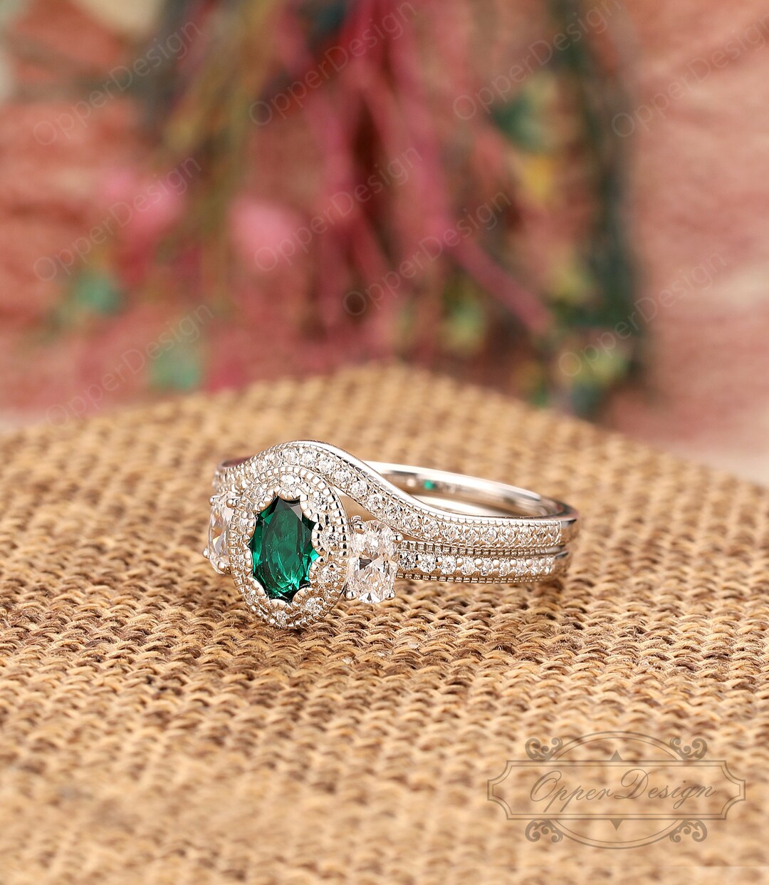 Hochzeit Ring Set, Hochzeit Ring Set, 10k Weißgold Ring Set, Vintage ...