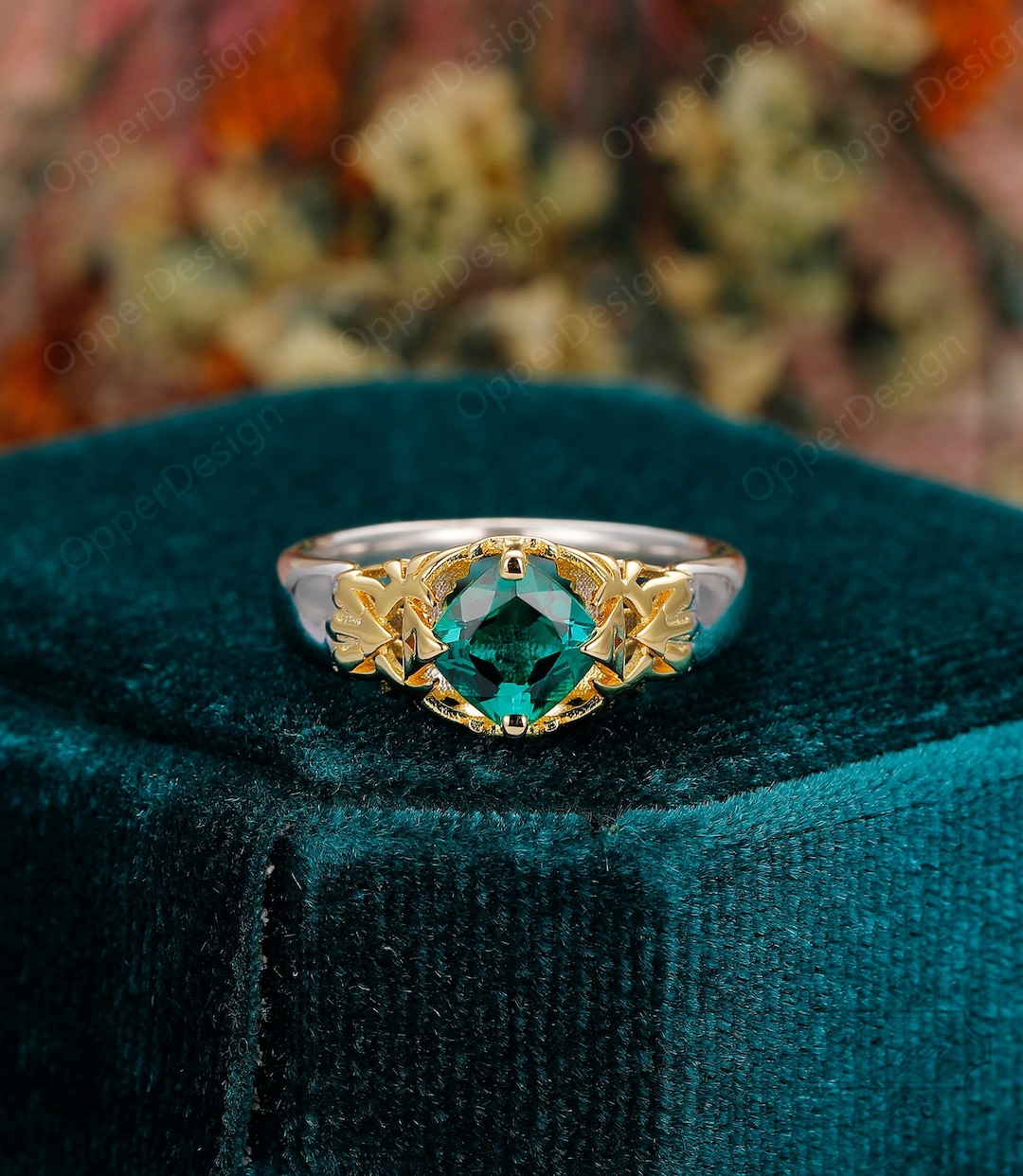 Emerald Wedding Ring, Zelda Emerald Engagement Ring, Two Tone Gold ...