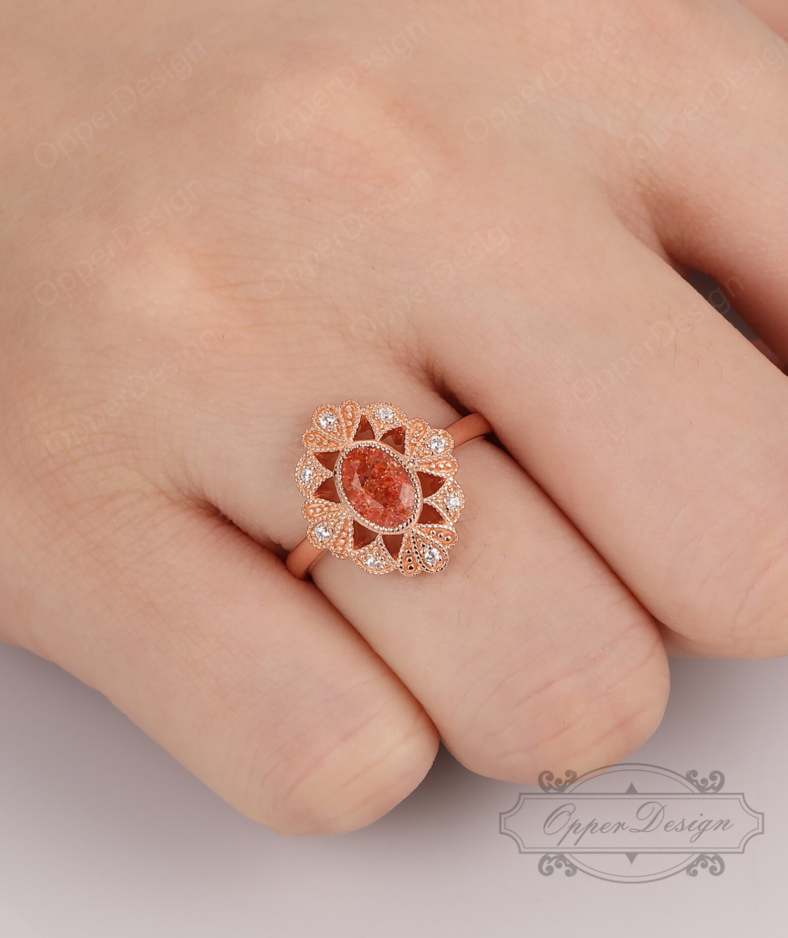 Orange Sunstone Wedding Ring Solid Rose Gold Anniversary - Etsy