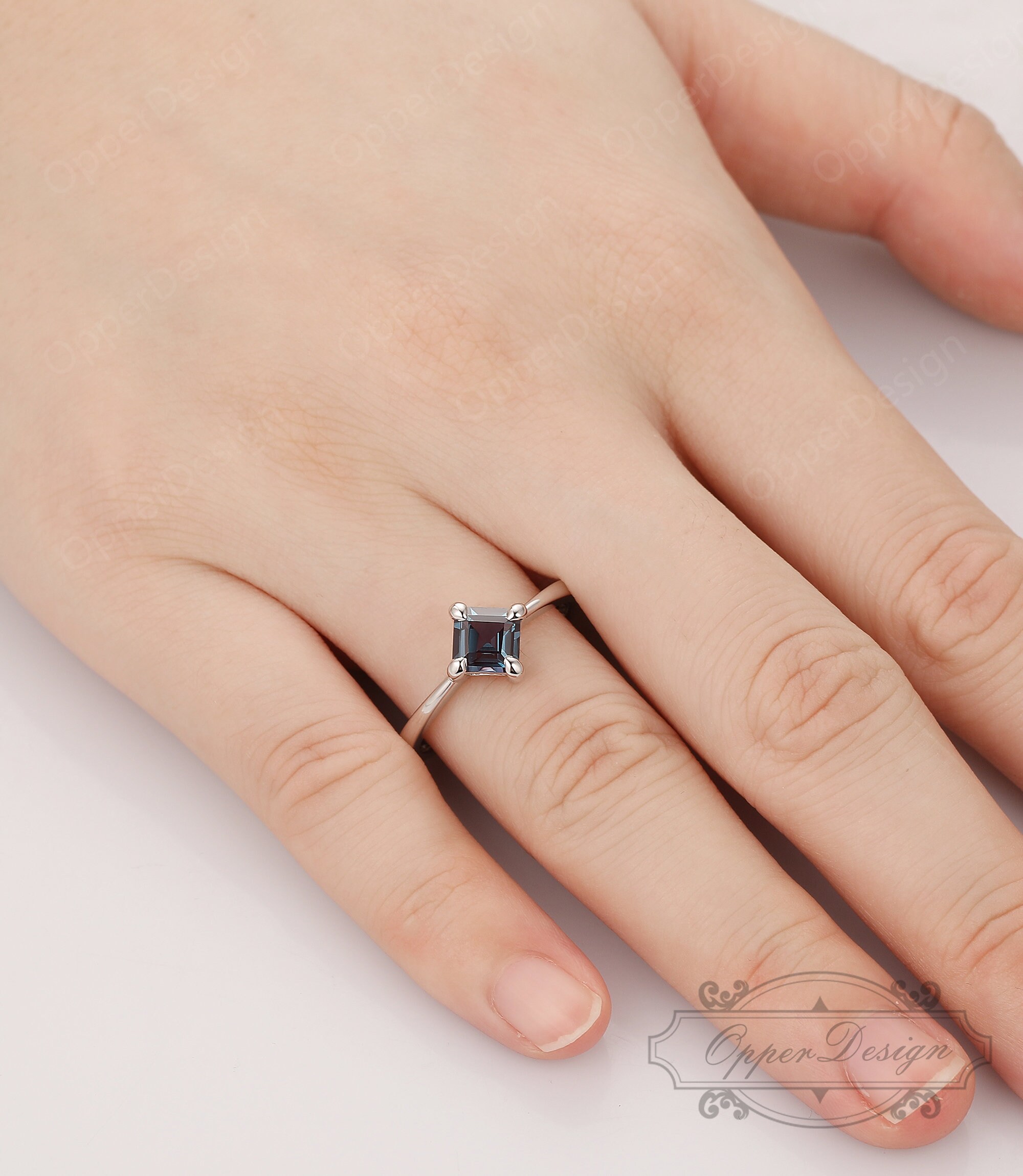 Solid Gold Bridal Ring Square Cut 6x6mm Alexandrite Wedding | Etsy