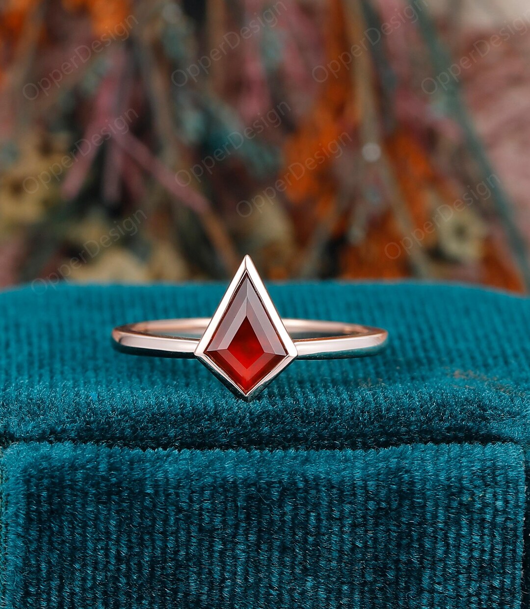 Kite Cut 6x9mm Orange Garnet Wedding Ring, Bezel Set Ring,natural ...