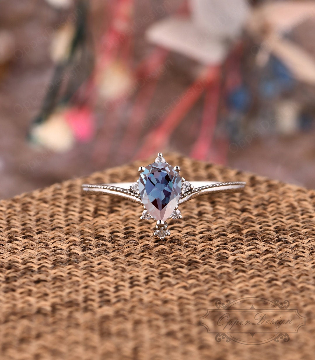 Anello di fidanzamento alessandrite, anello di alessandrite taglio pera ...