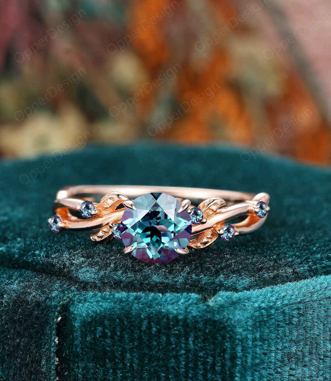 Round Shape 1CT Alexandrite Wedding Ring, Unique Promise Ring, 14K Rose ...