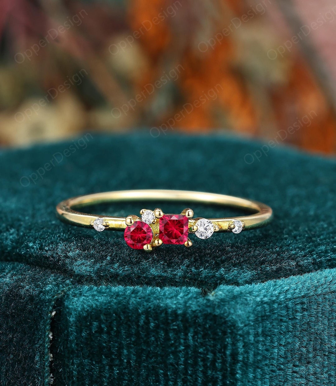 Vintage Ruby Wedding Ring, Unique Ring, Princess Shaped Ruby Ring, Ruby ...