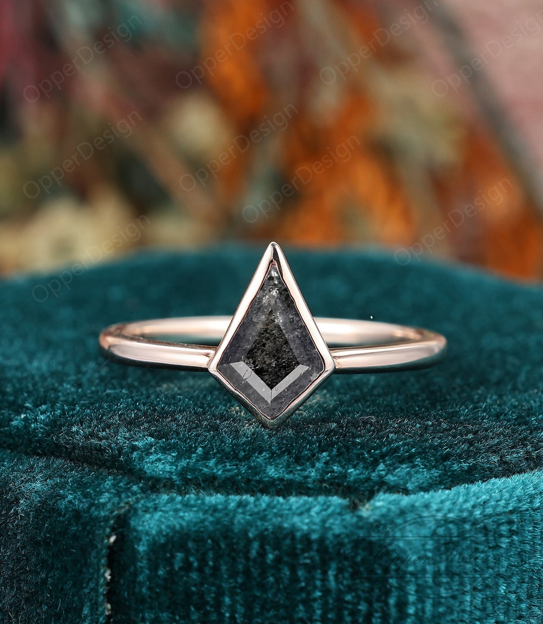 Galaxy Raw Salt & Pepper Diamond Ring, Kite Cut Engagement Ring, Unique ...