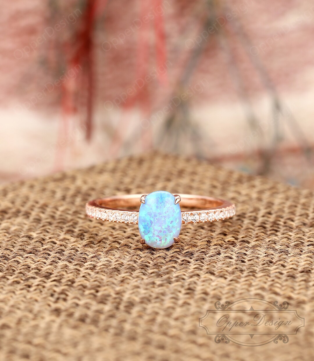 Anillo nupcial de ópalo Media eternidad, anillo de piedras preciosas de ...
