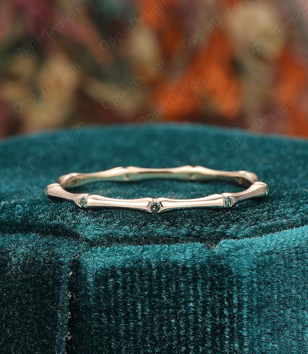 14K Solid Gold Bamboo Ring, Bamboo Ring, Emerald Gold Band Ring, Unique ...