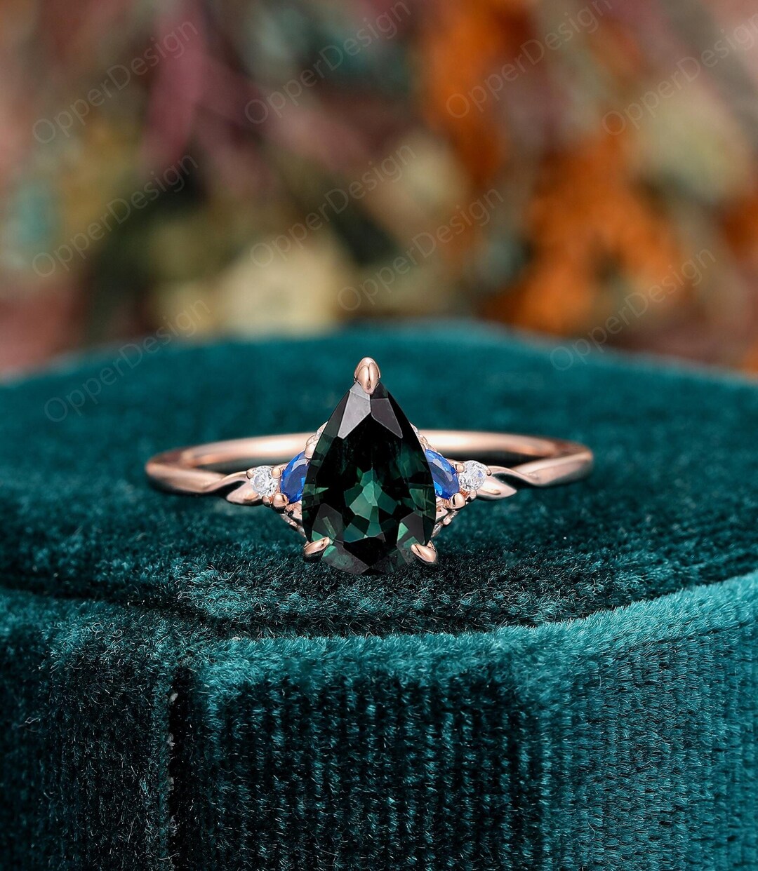 Tear Drop Teal Sapphire Wedding Ring, Minimalist Sapphire Ring, Pear ...