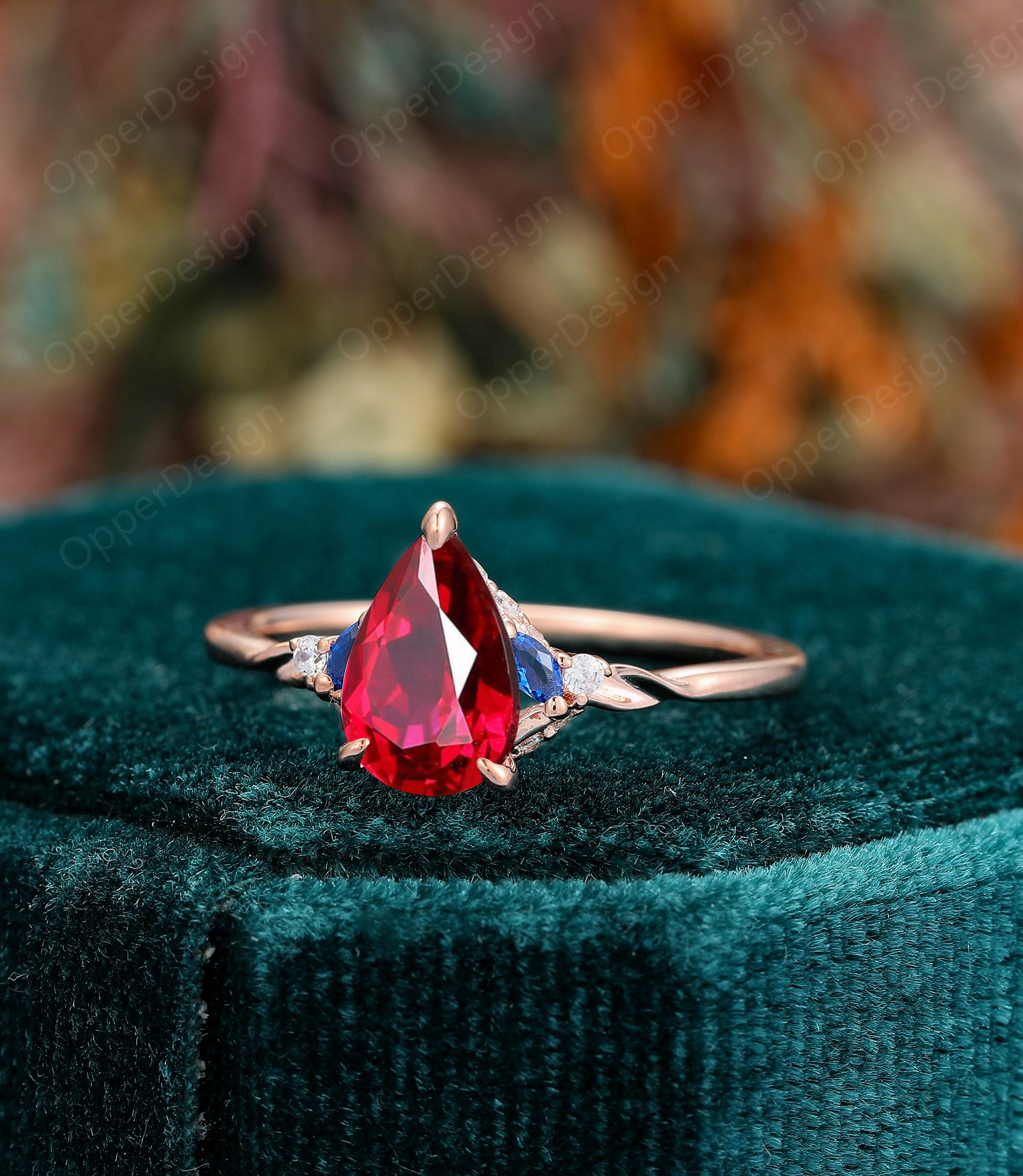 Ruby Proposal Wedding Ring, Pear Cut 6x9mm Ruby Engagement Ring, 14k ...