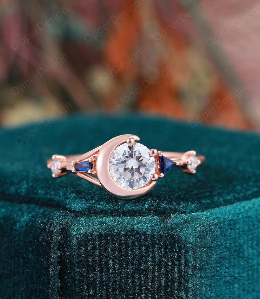 Vintage Moissanite Wedding Ring, Round Cut 6mm Moissanite Ring, Moon ...