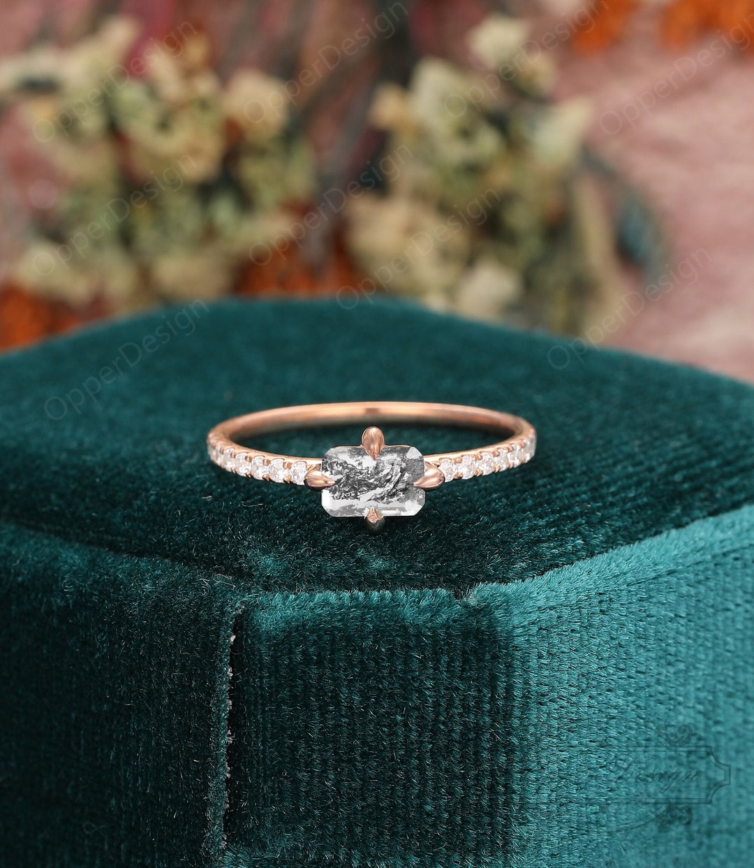 Simple Anniversary Ring, Emerald Cut 4x6mm Natural Herkimer Diamond ...