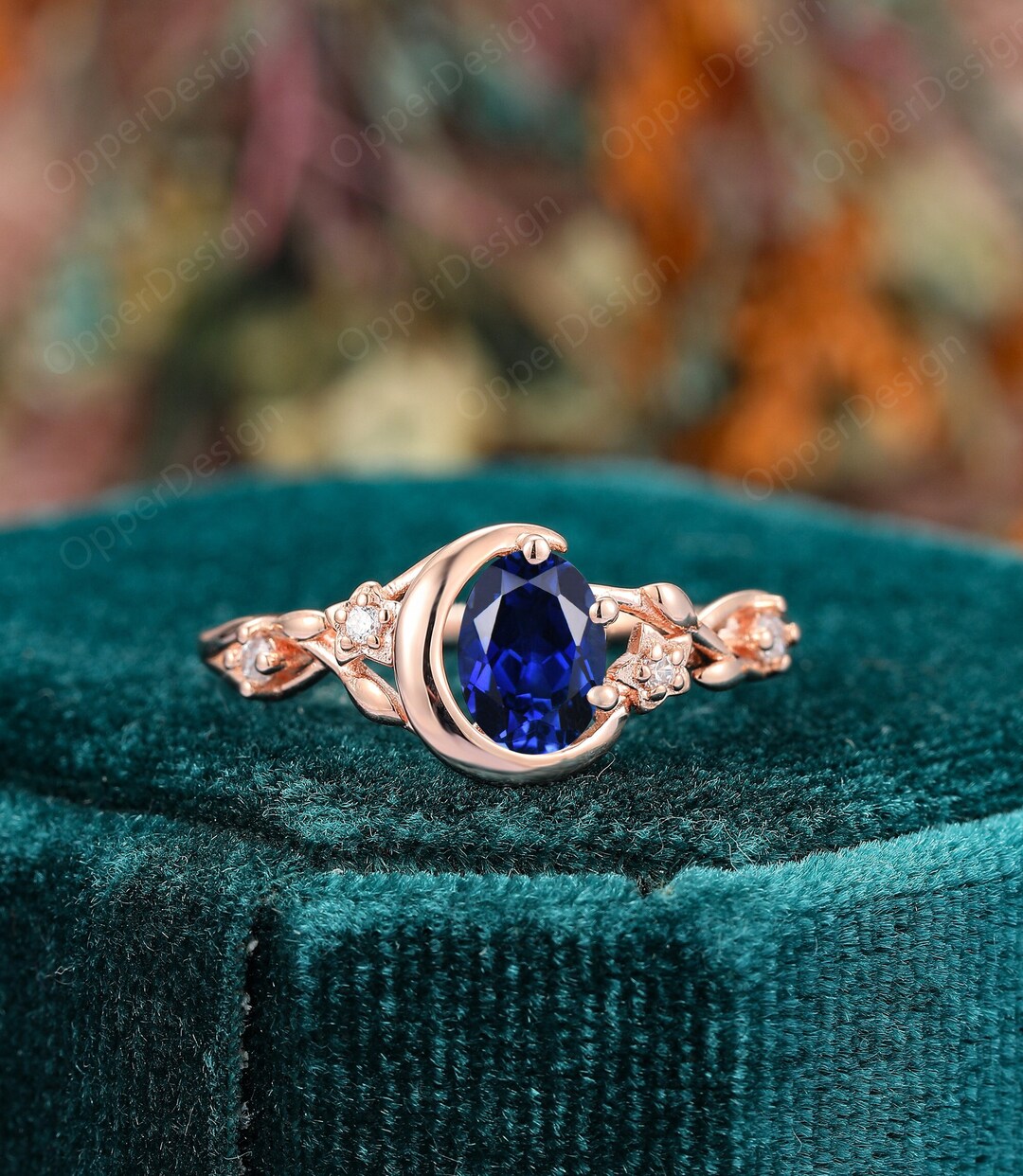 Moon Design Wedding Ring, Oval Cut 5x7mm Sapphire Engagement Ring ...