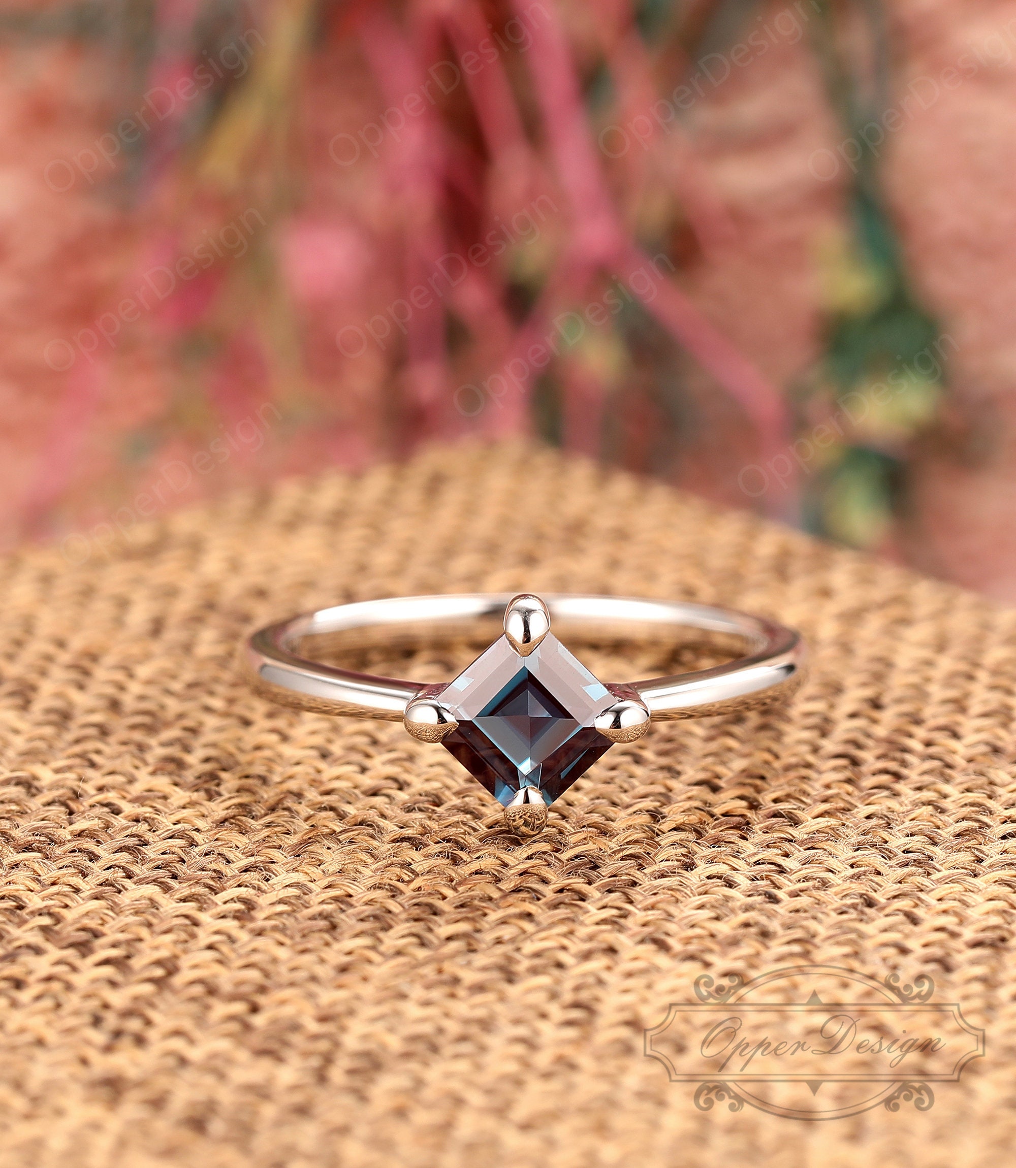 Solid Gold Bridal Ring Square Cut 6x6mm Alexandrite Wedding | Etsy