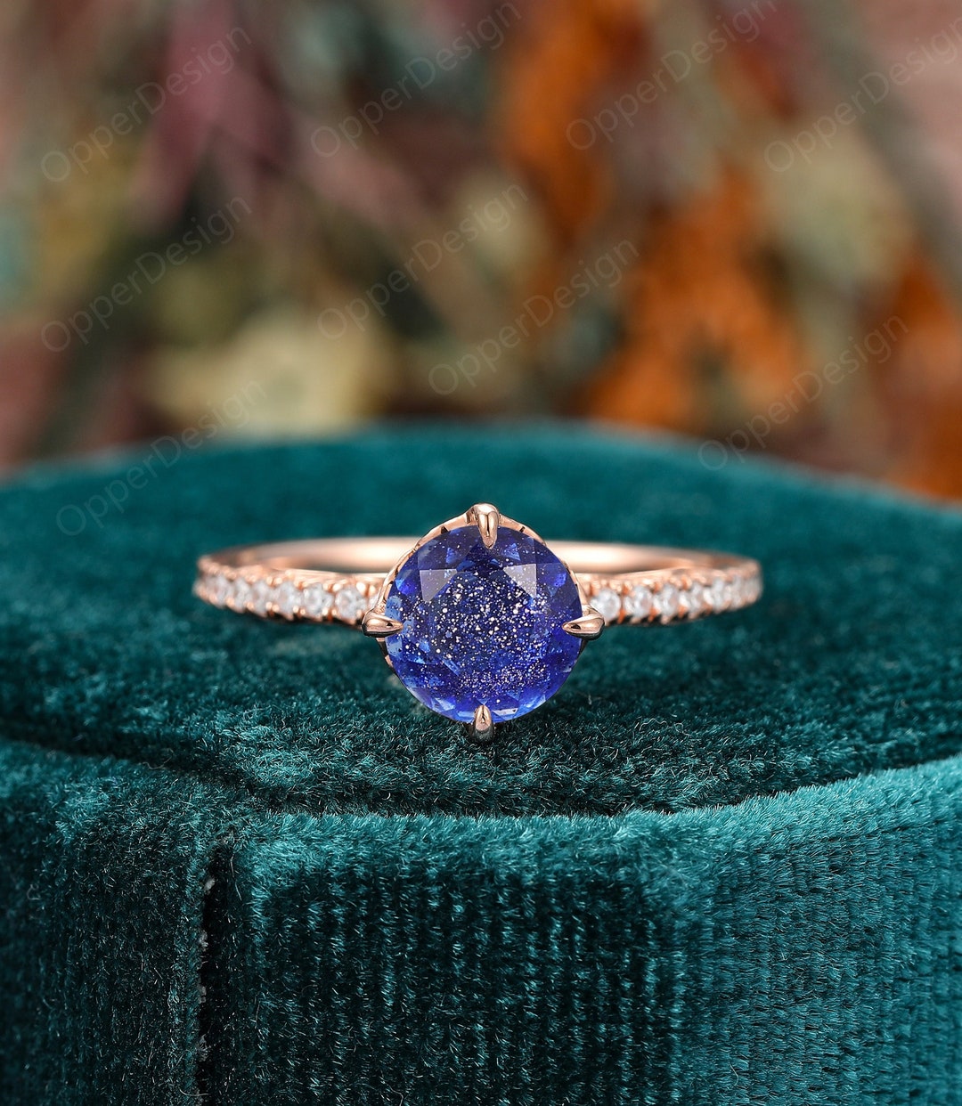 Galaxy Blue Sandstone Wedding Ring, Unique Blue Sandstone Promise Ring ...