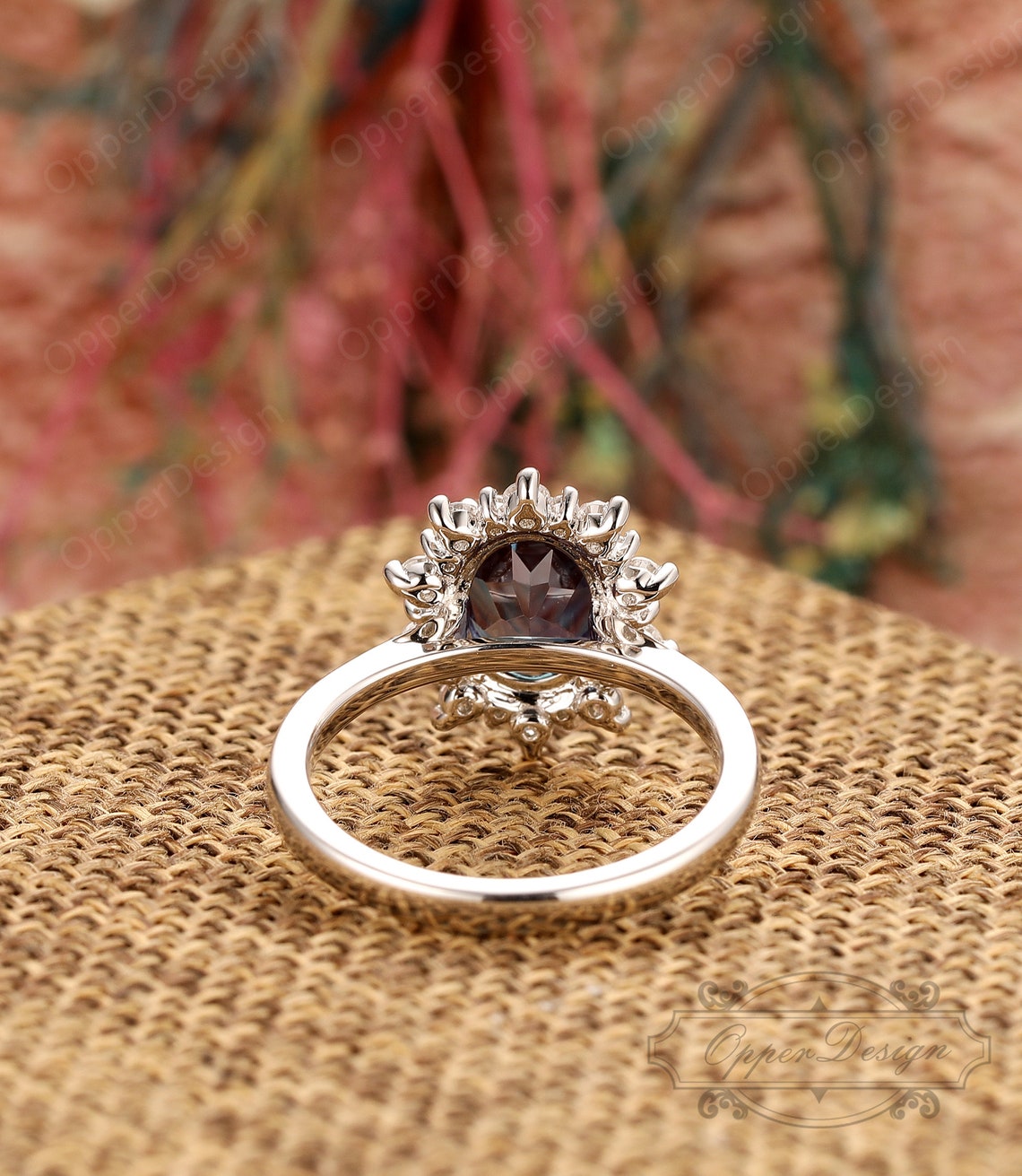 Alexandrite Wedding Ring Halo Oval Cut 7x9mm Alexandrite | Etsy