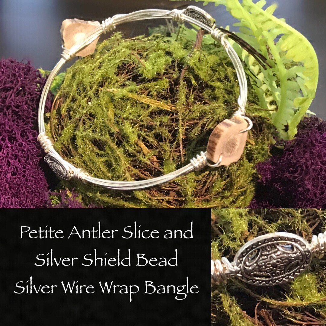 Petite Antler Slice With Silver Shield Bangle - Etsy