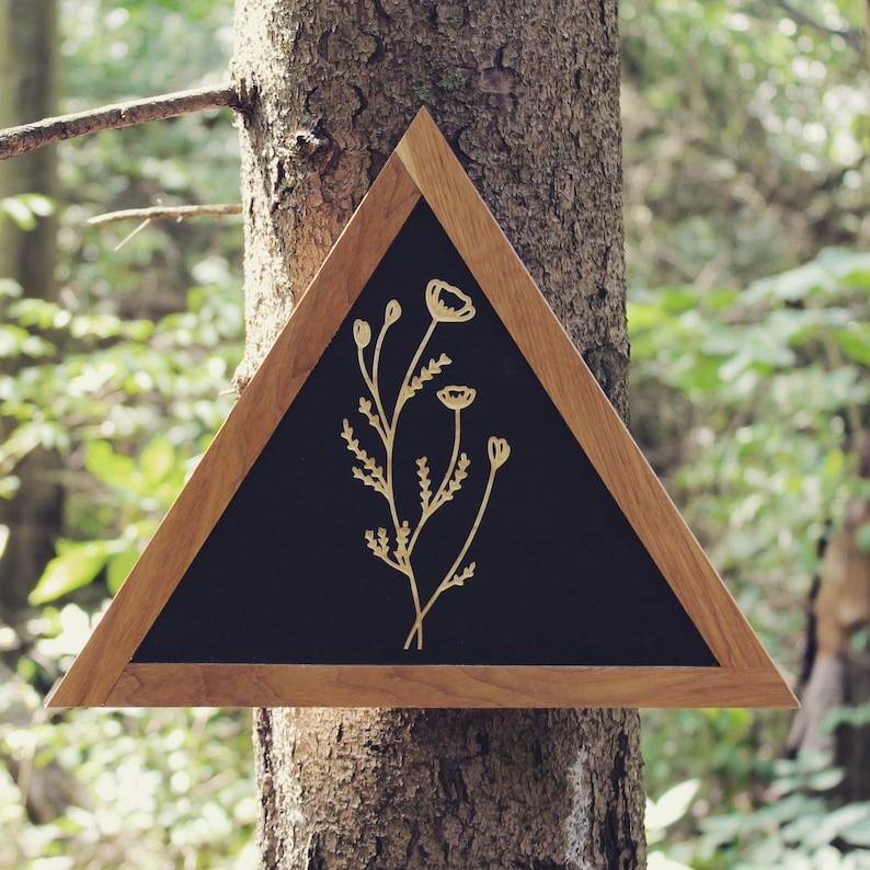 CARVED Flower Triangle With Hickory Wood Frame Triangle - Etsy