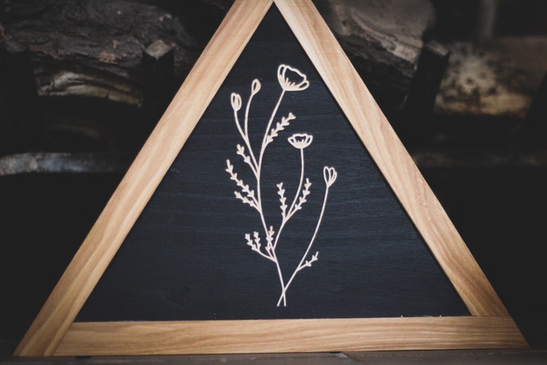 CARVED Flower Triangle With Hickory Wood Frame - Triangle - Etsy