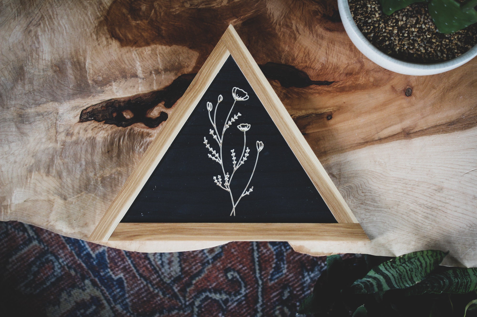 CARVED Flower Triangle With Hickory Wood Frame - Triangle - Etsy Canada