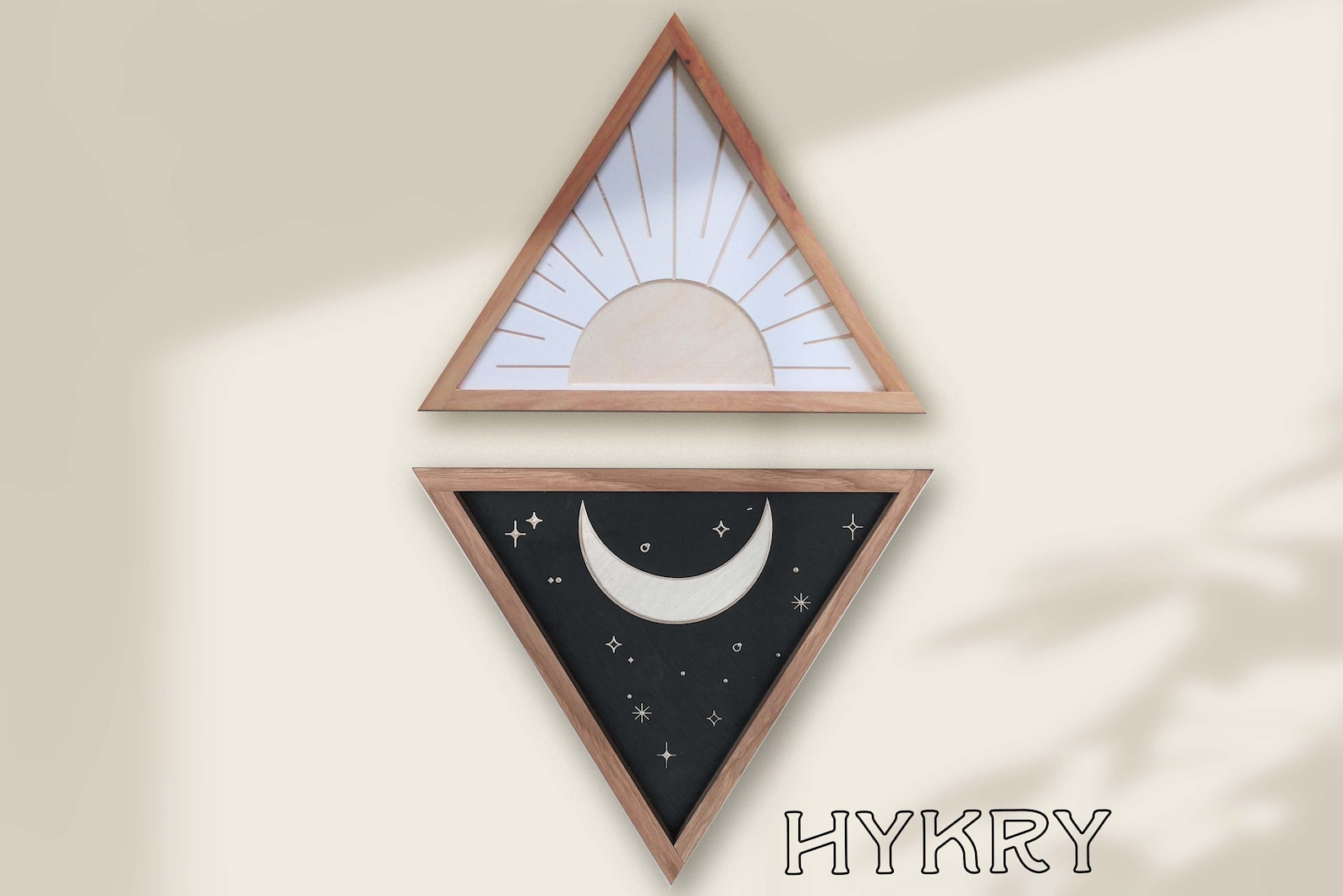 CARVED Wall Hanging Sun and Moon Triangle Set With Wood Frame. - Etsy