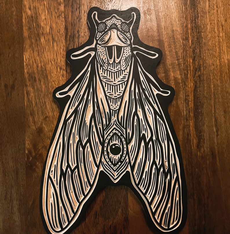 CARVED Woodcut Cicada Wall Hanging. - Etsy