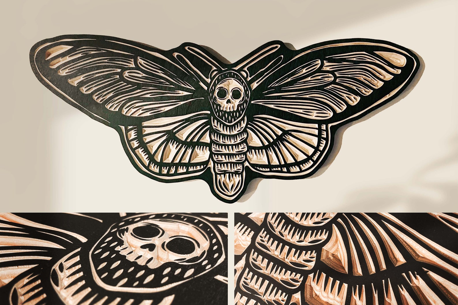CARVED Woodcut Death Head Moth Wall Hanging. - Etsy