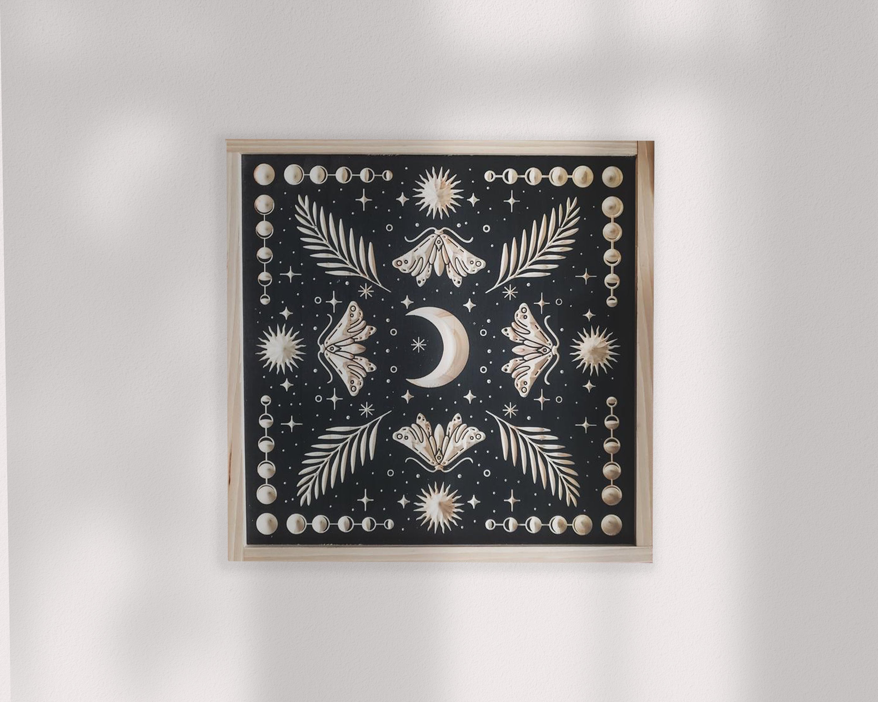 CARVED Wall Hanging Wooden Framed Moon Phase Moth square - Etsy
