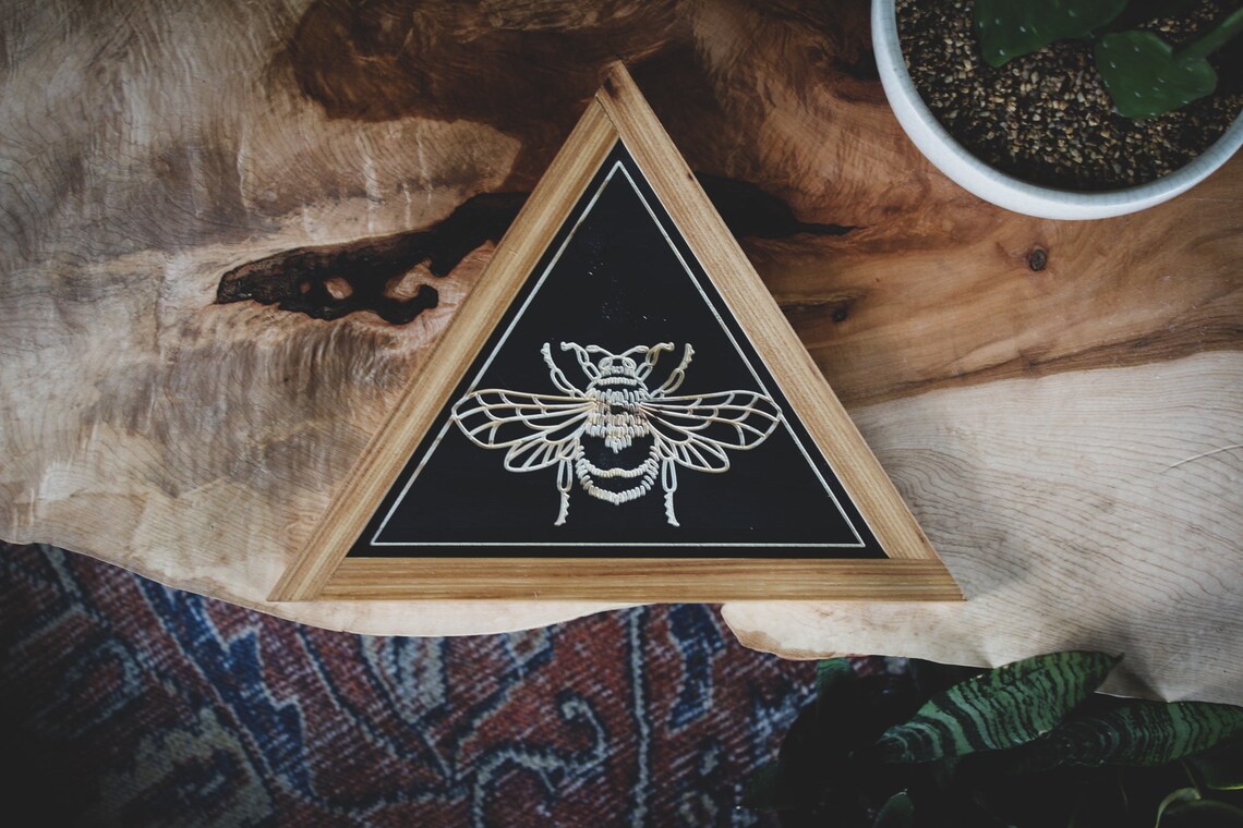 CARVED Bee With Hickory Wood Frame - Triangle - Etsy