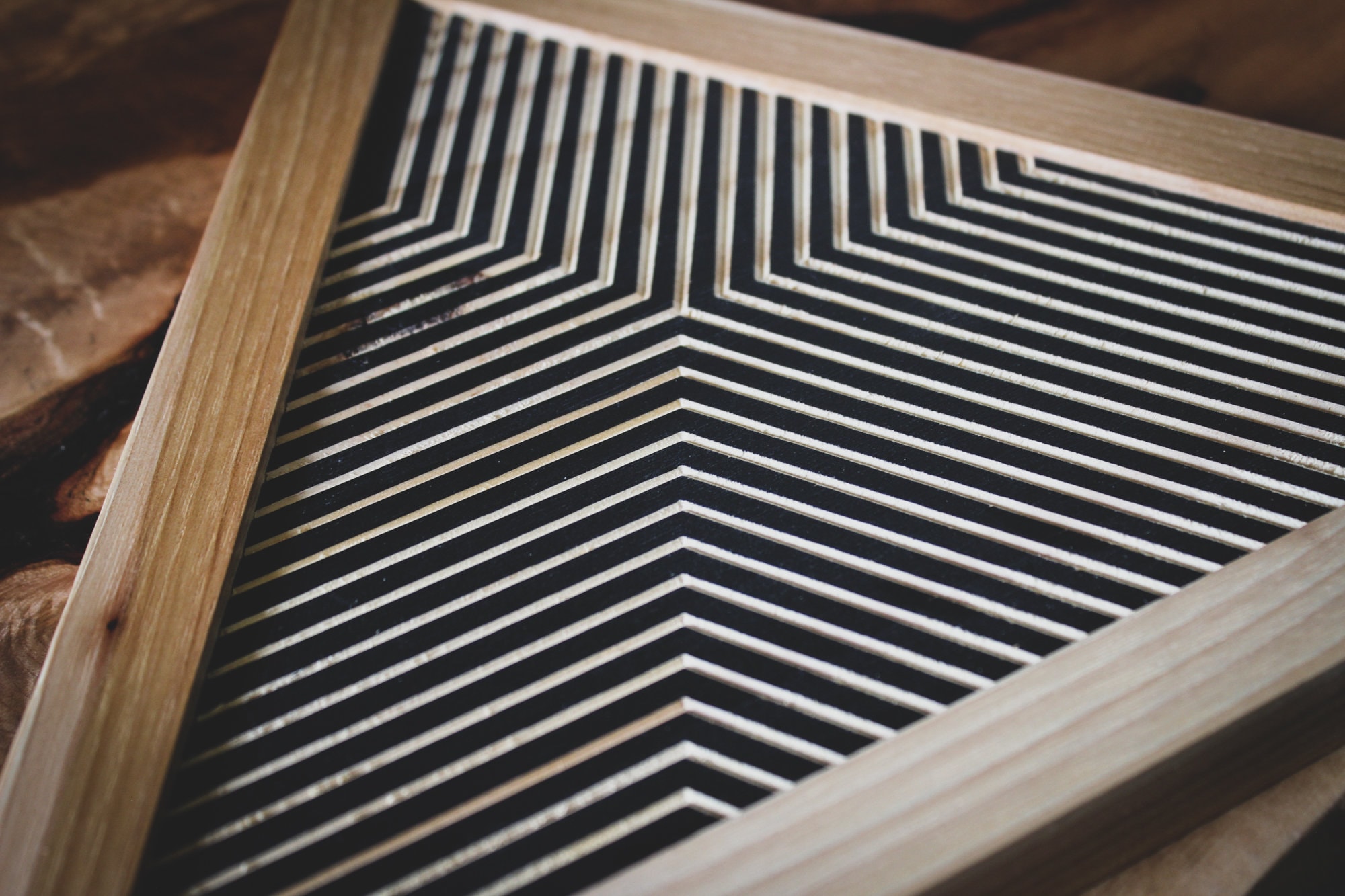 CARVED Wooden Framed Geometric Lines Triangle | Etsy