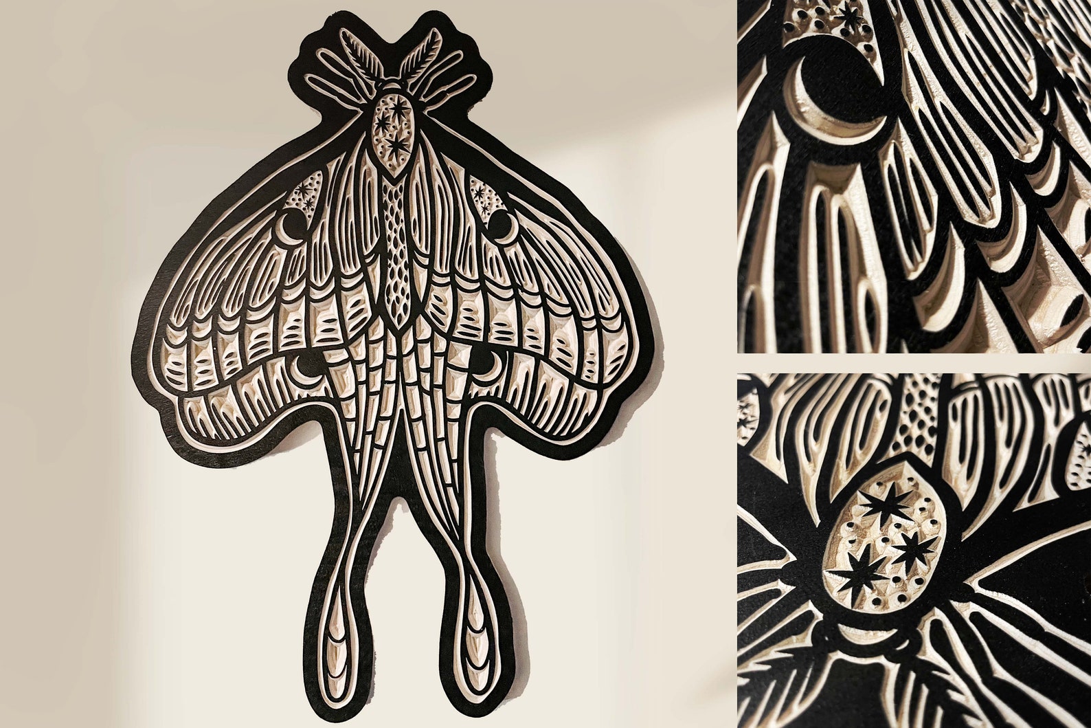 CARVED Woodcut Luna Moth Wall Hanging. - Etsy