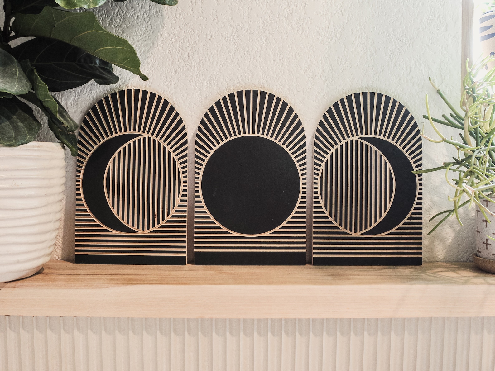 CARVED Set of 3 Eclipse Arches. Wall Hanging Moon Phase Wall | Etsy