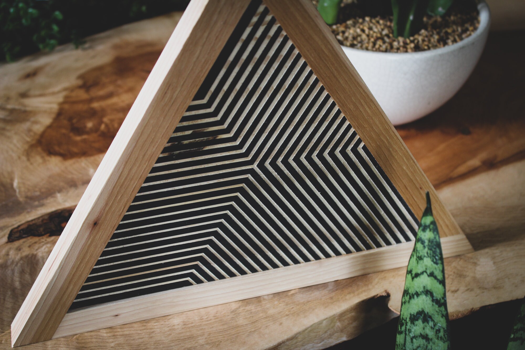 CARVED Wooden Framed Geometric Lines Triangle | Etsy