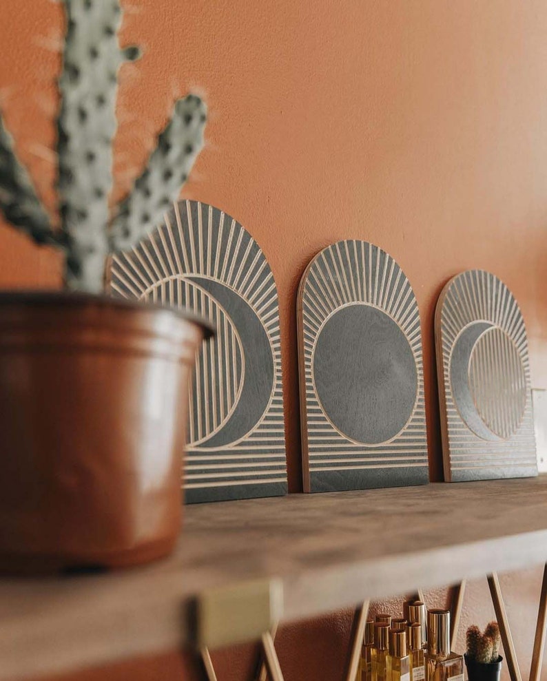 CARVED Set of 3 Eclipse Arches. Wall Hanging Moon Phase Wall | Etsy