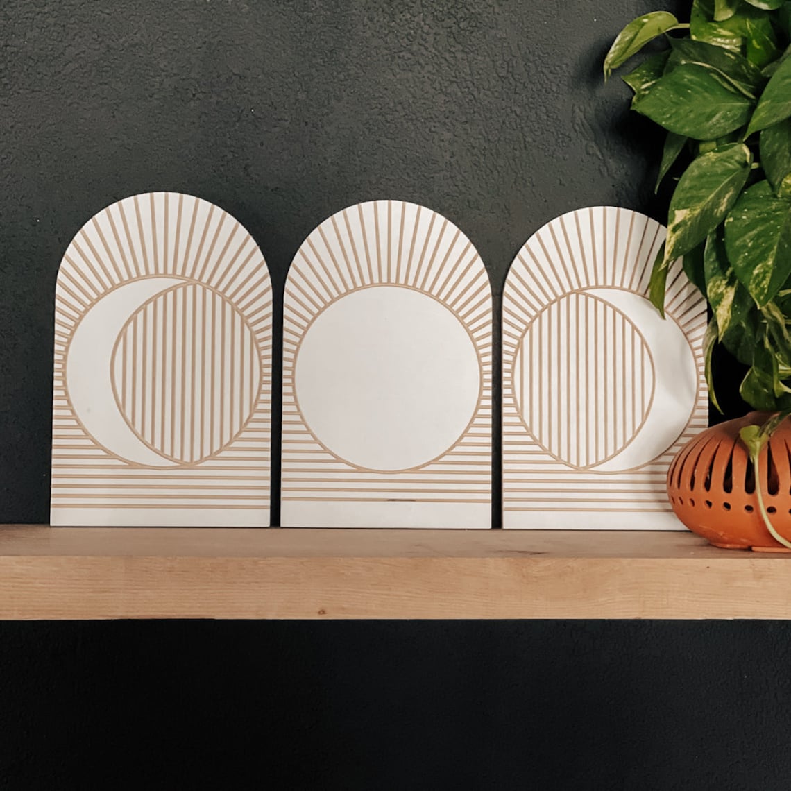 CARVED Set of 3 Eclipse Arches. Wall Hanging Moon Phase Wall - Etsy