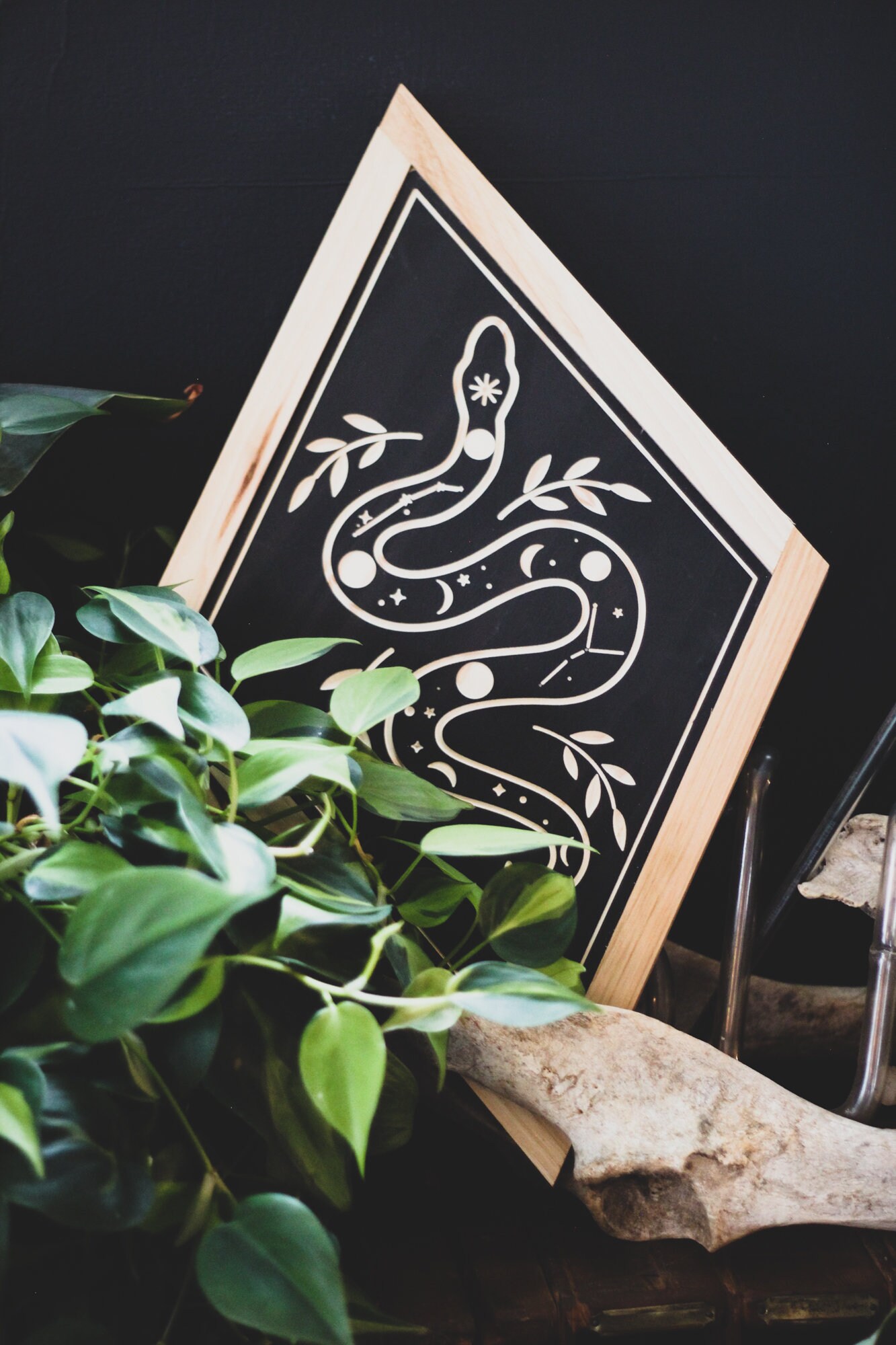 CARVED Wall Hanging Wooden Framed Snake -diamond - Etsy