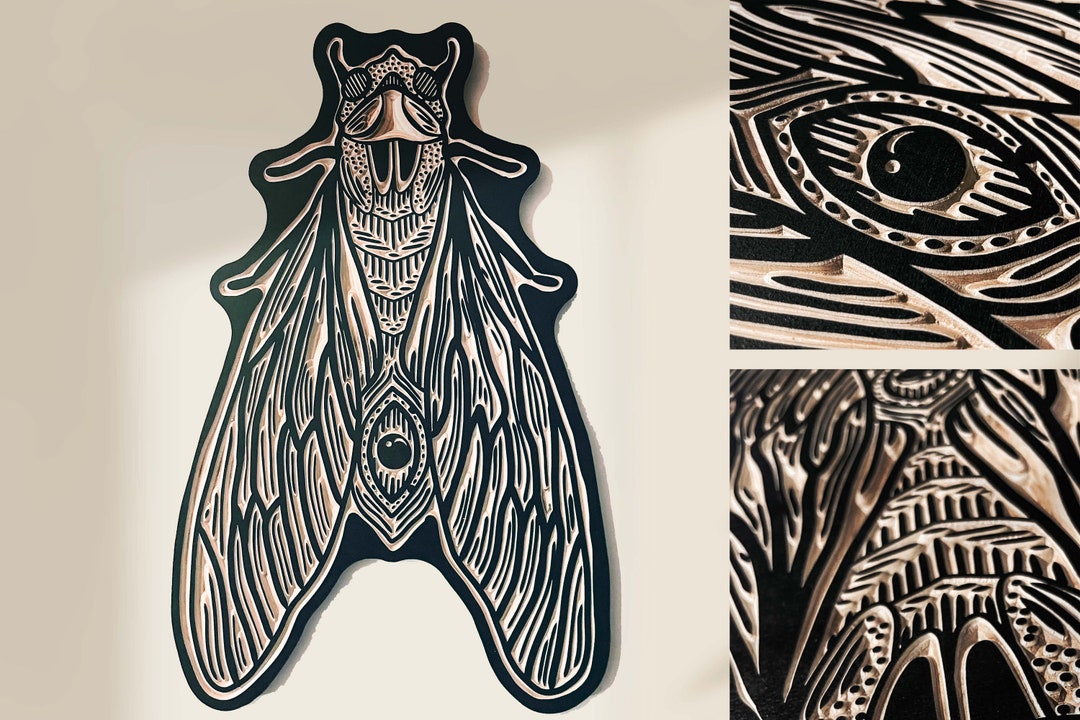 CARVED Woodcut Cicada Wall Hanging. - Etsy