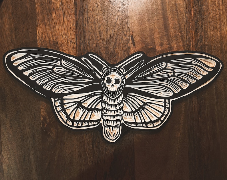 CARVED Woodcut Death Head Moth Wall Hanging. - Etsy