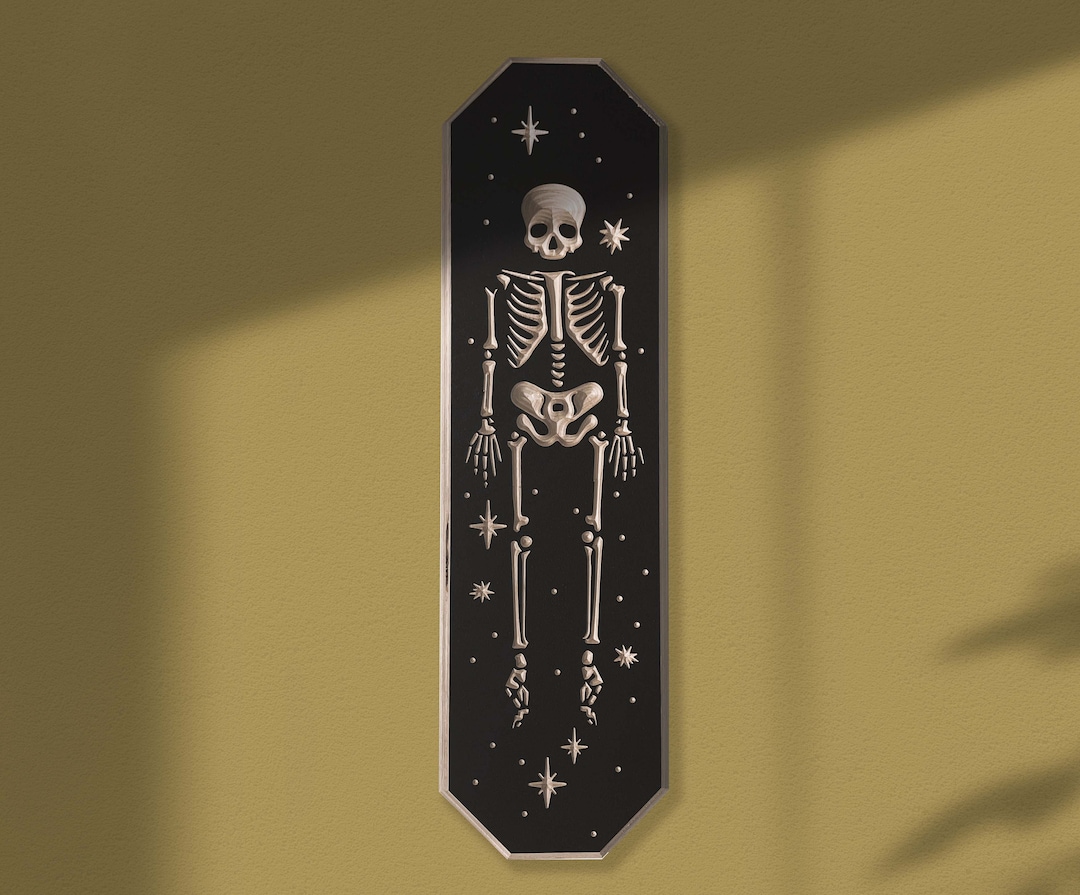 Engraved Skeleton Woodcut: Black Baltic Birch Wall Art - Etsy