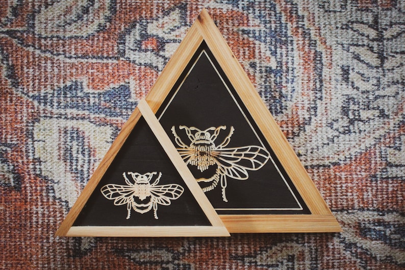 MINI Wall Hanging CARVED Bee Triangle With Hickory Wood Frame | Etsy