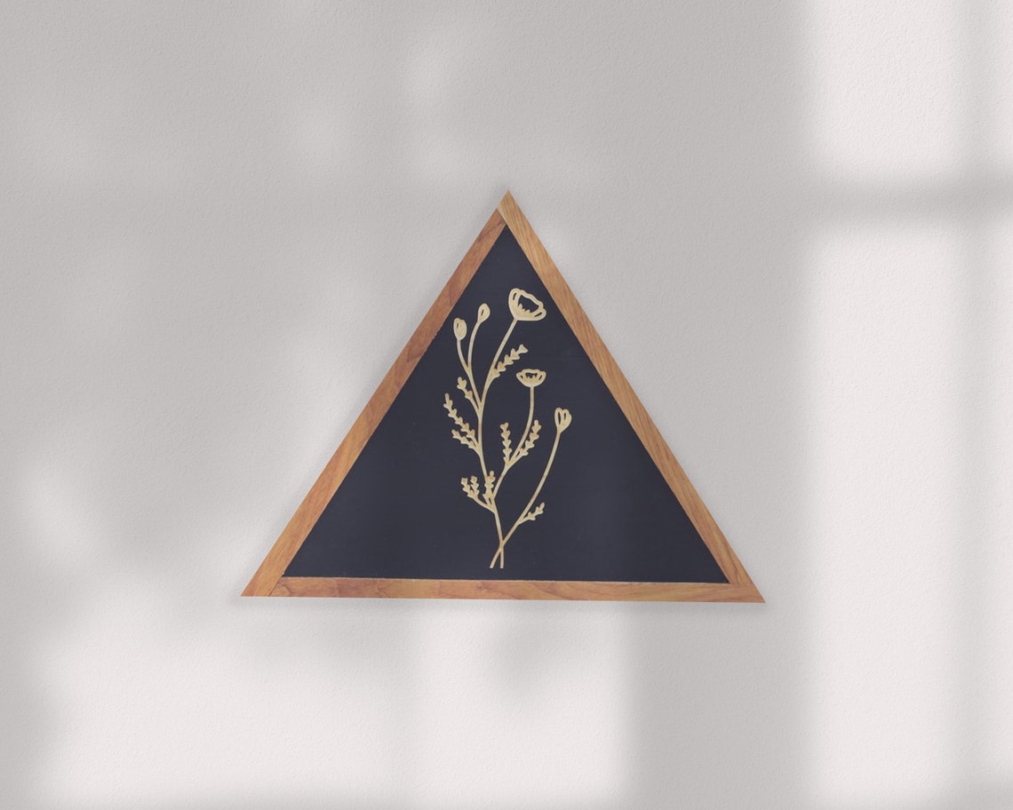 CARVED Flower Triangle With Hickory Wood Frame Triangle - Etsy