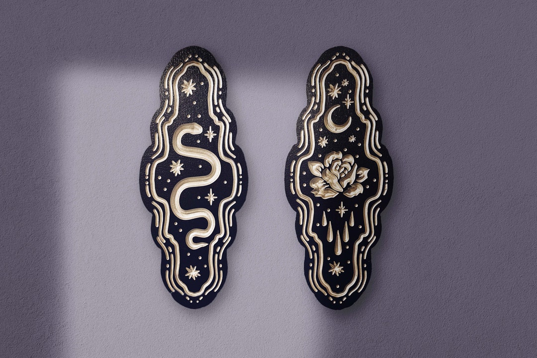 Engraved Snake & Rose Woodcut Wall Art - Etsy